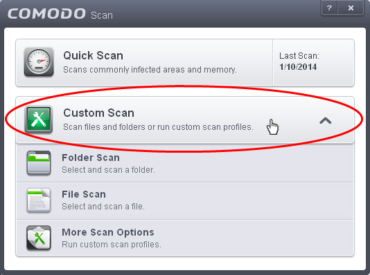 Run a Custom Scan, Virus Scan, Scan My PC | Internet Security |Comodo Internet Security v 7.0